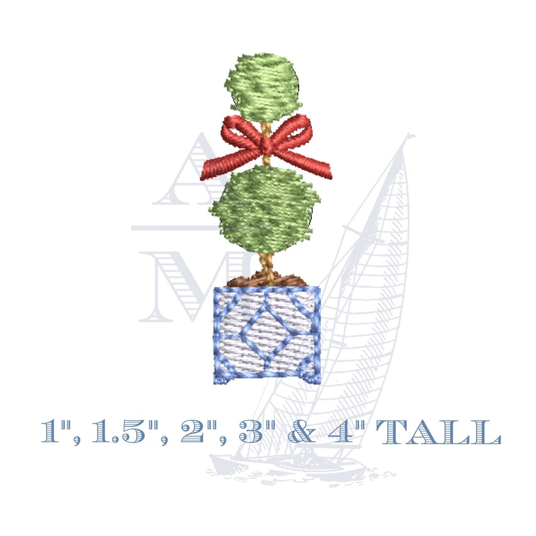 Christmas Topiary Tree Embroidery Design With Removable Bow, 14 Tall, 5 ...