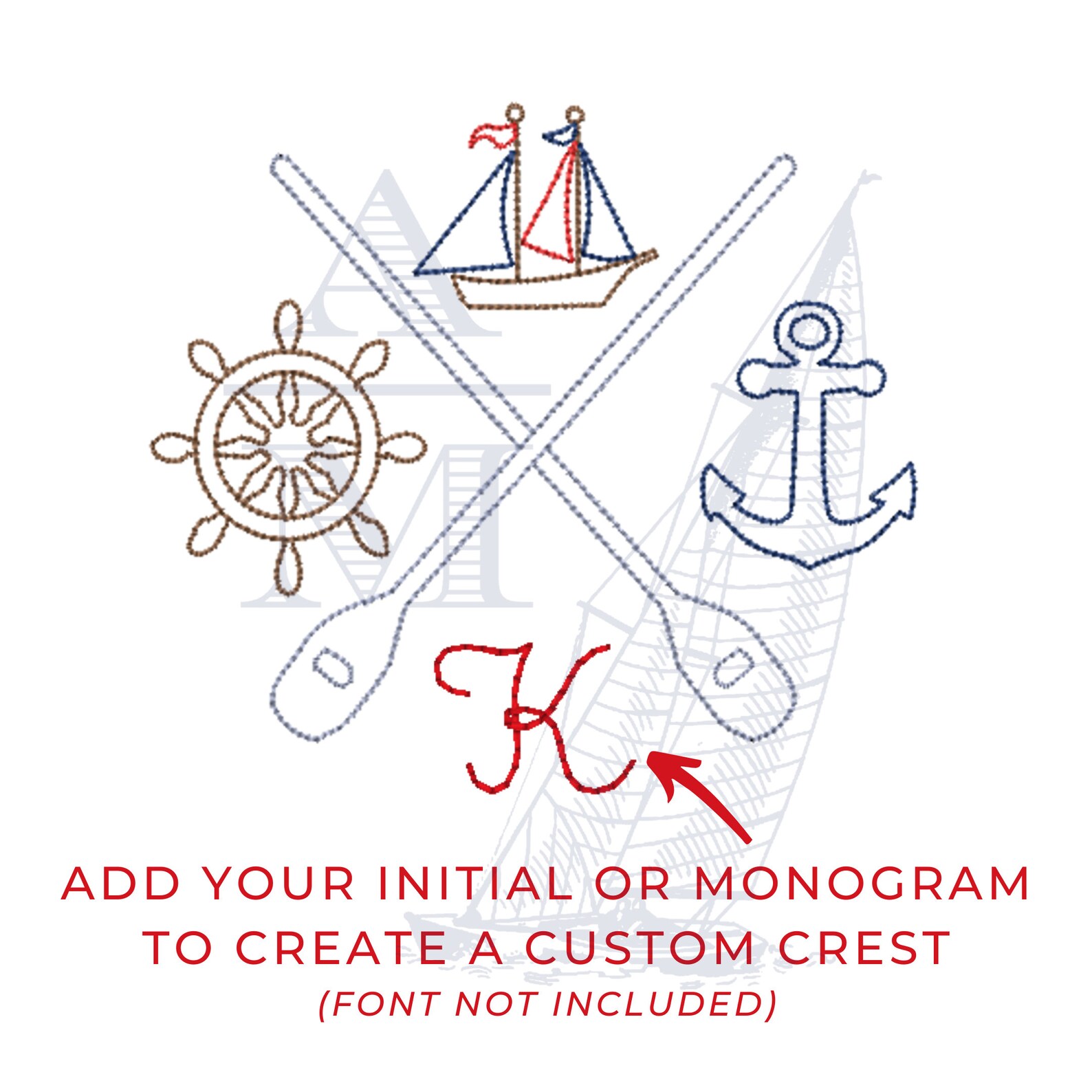 Nautical Embroidery Crest Frame Design Add a Letter or - Etsy