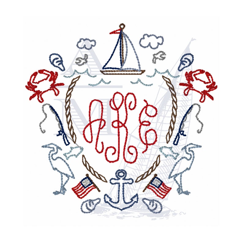 Nautical Monogram Crest for Boys or Girls 4 5 6 - Etsy