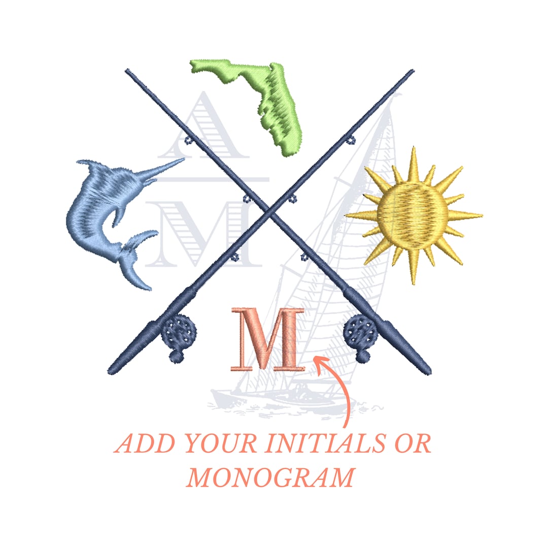 Florida Embroidery Design Fishing Rod Monogram Frame With - Etsy
