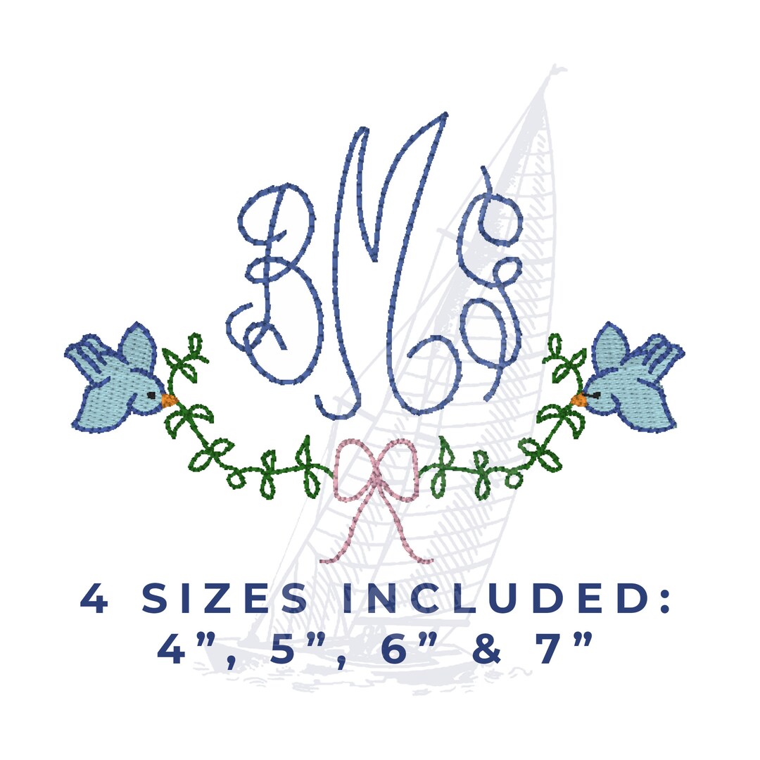 Monogram Bird & Bow Frame Embroidery Design File 47 Wide - Etsy