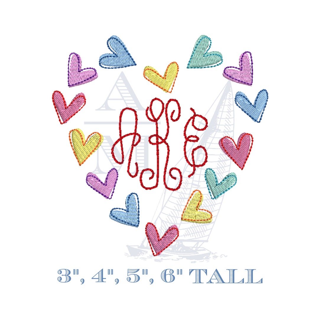 Valentine's Day Heart Design, Trendy Hearts Monogram Frame Embroidery ...
