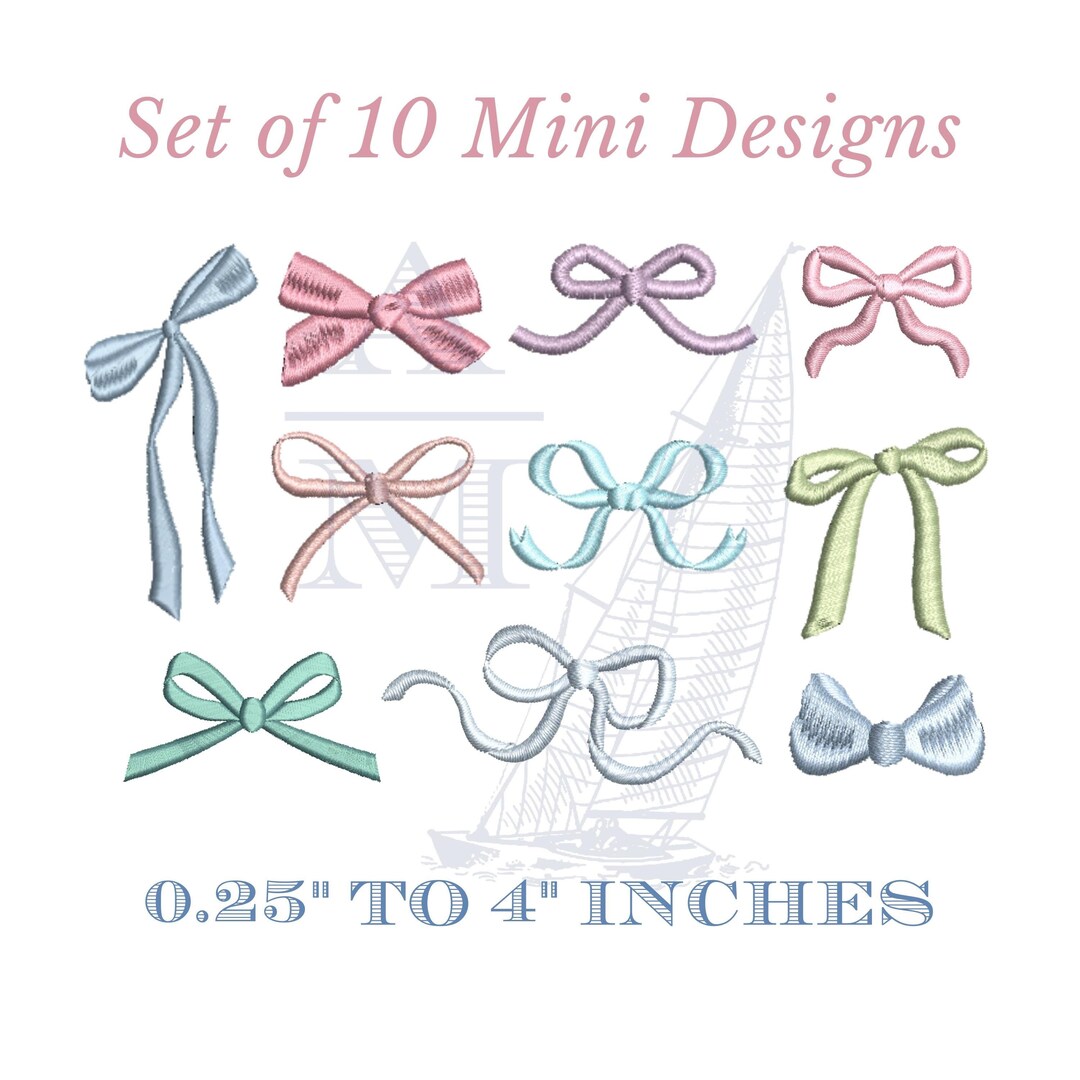 SET OF 10 Bow Embroidery Designs, Buy More Save More, Get All 3 Bundle ...