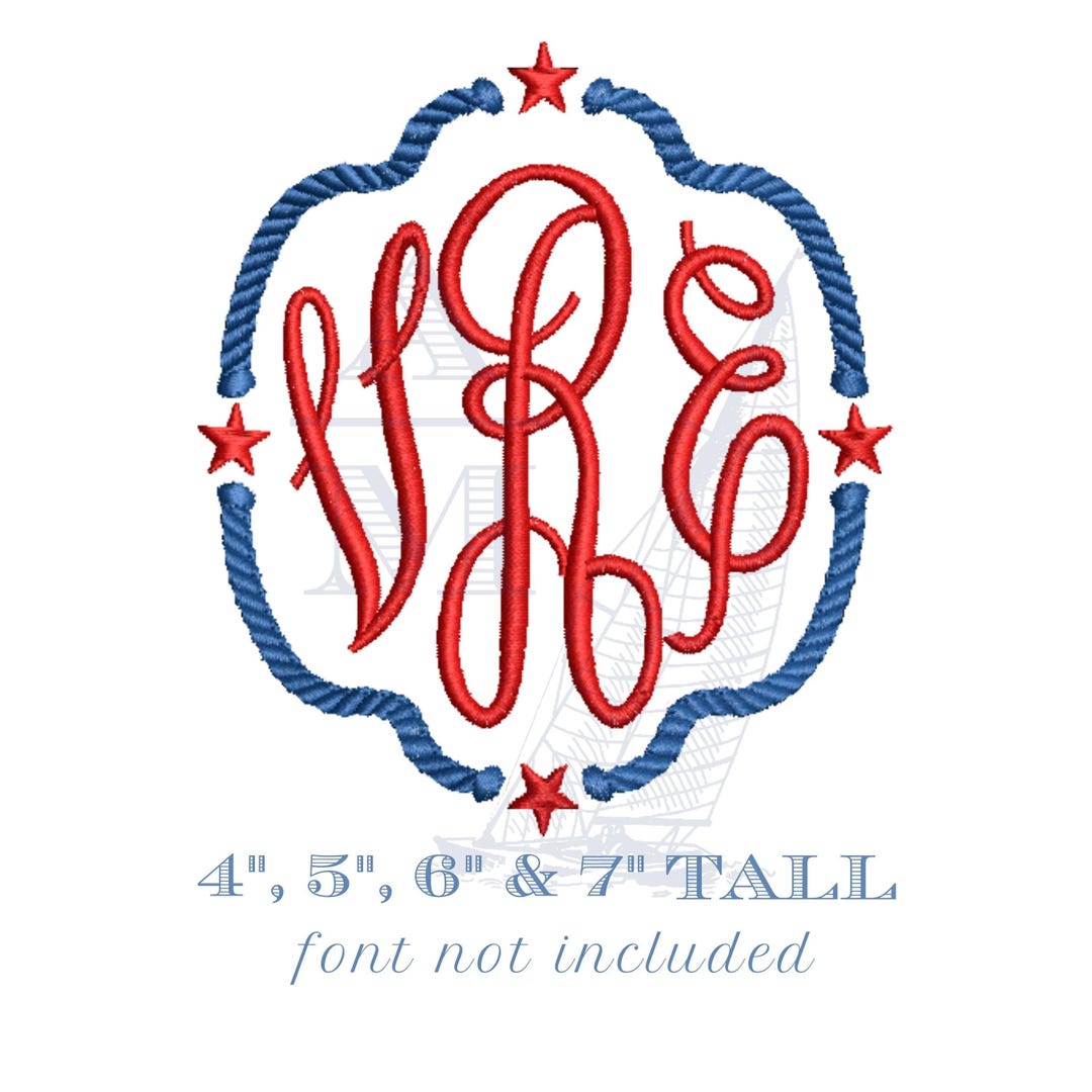 Patriotic Rope and Stars Monogram Frame Embroidery, Summer American, 5 ...