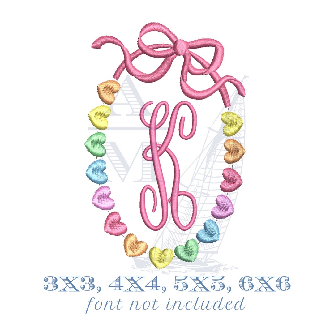 Candy Hearts Necklace Valentine Bow Monogram Frame Embroidery Design, 2 ...