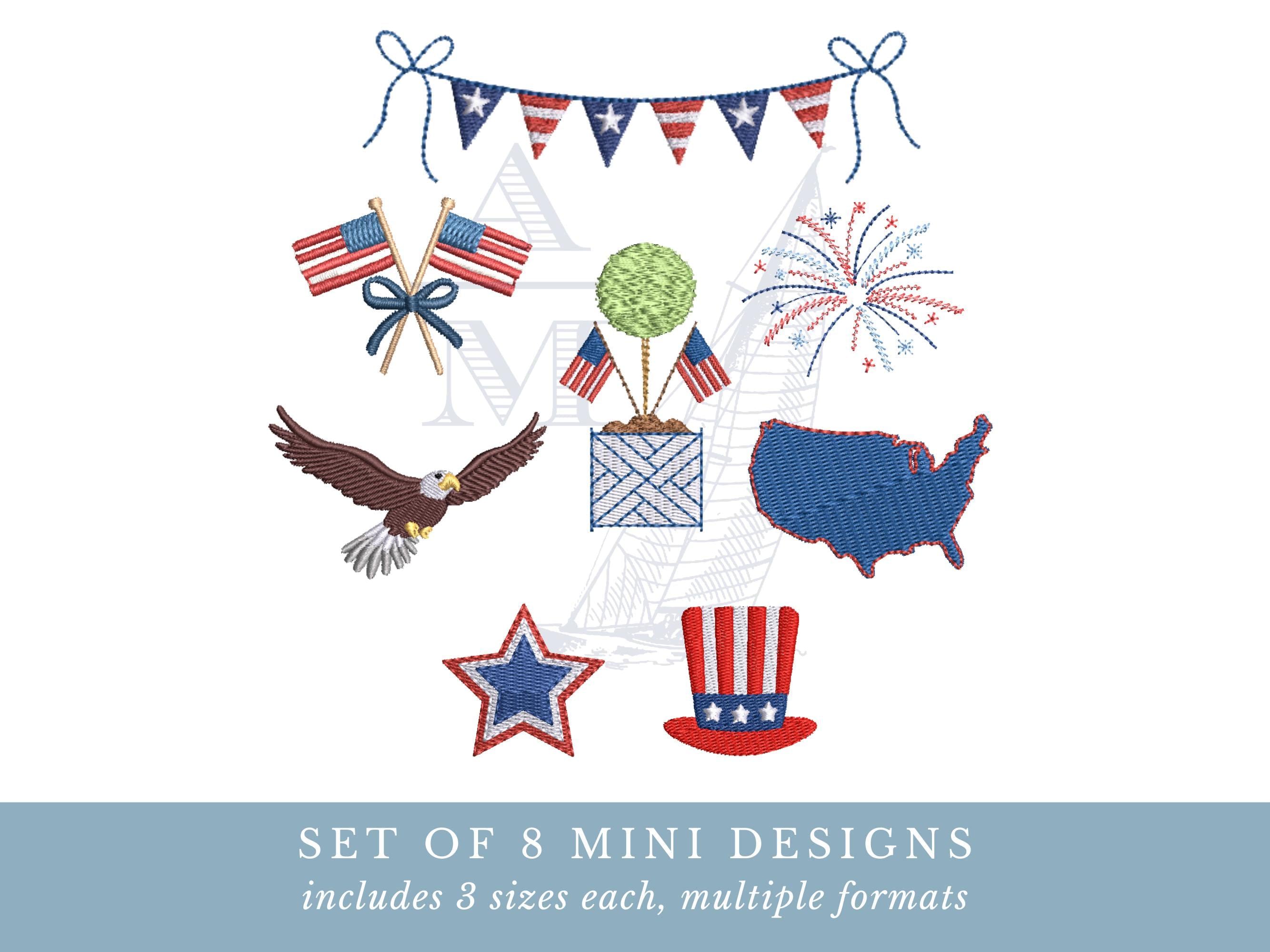 Patriotic Embroidery Design Bundle, Set of 8 | 4th of July, American ...