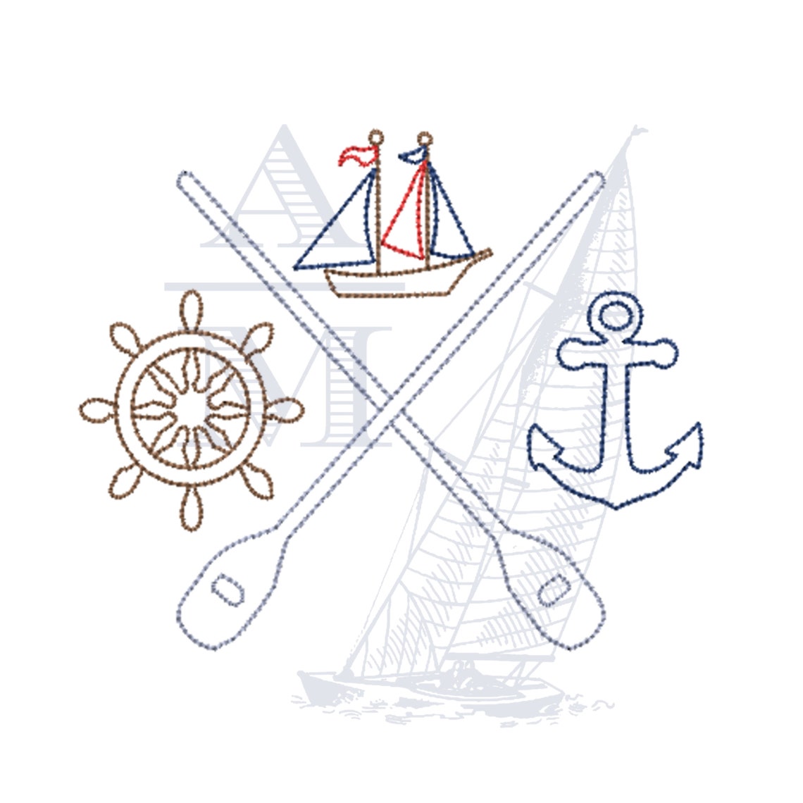 Nautical Embroidery Crest Frame Design Add a Letter or - Etsy