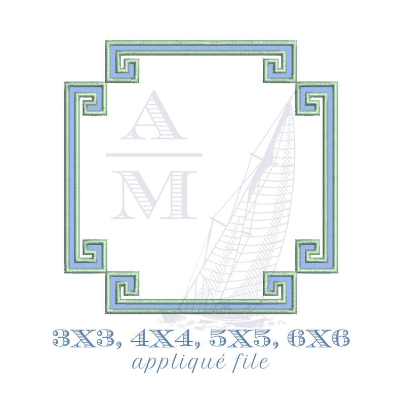 Greek Key Chinoiserie Applique Monogram Frame Embroidery - Etsy