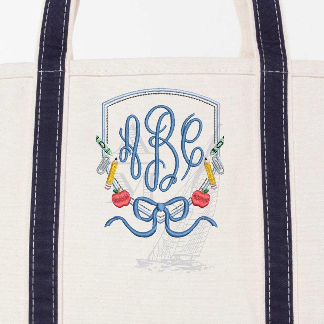 Back to School Monogram Frame Embroidery Design Crest With Bow, Pencil ...