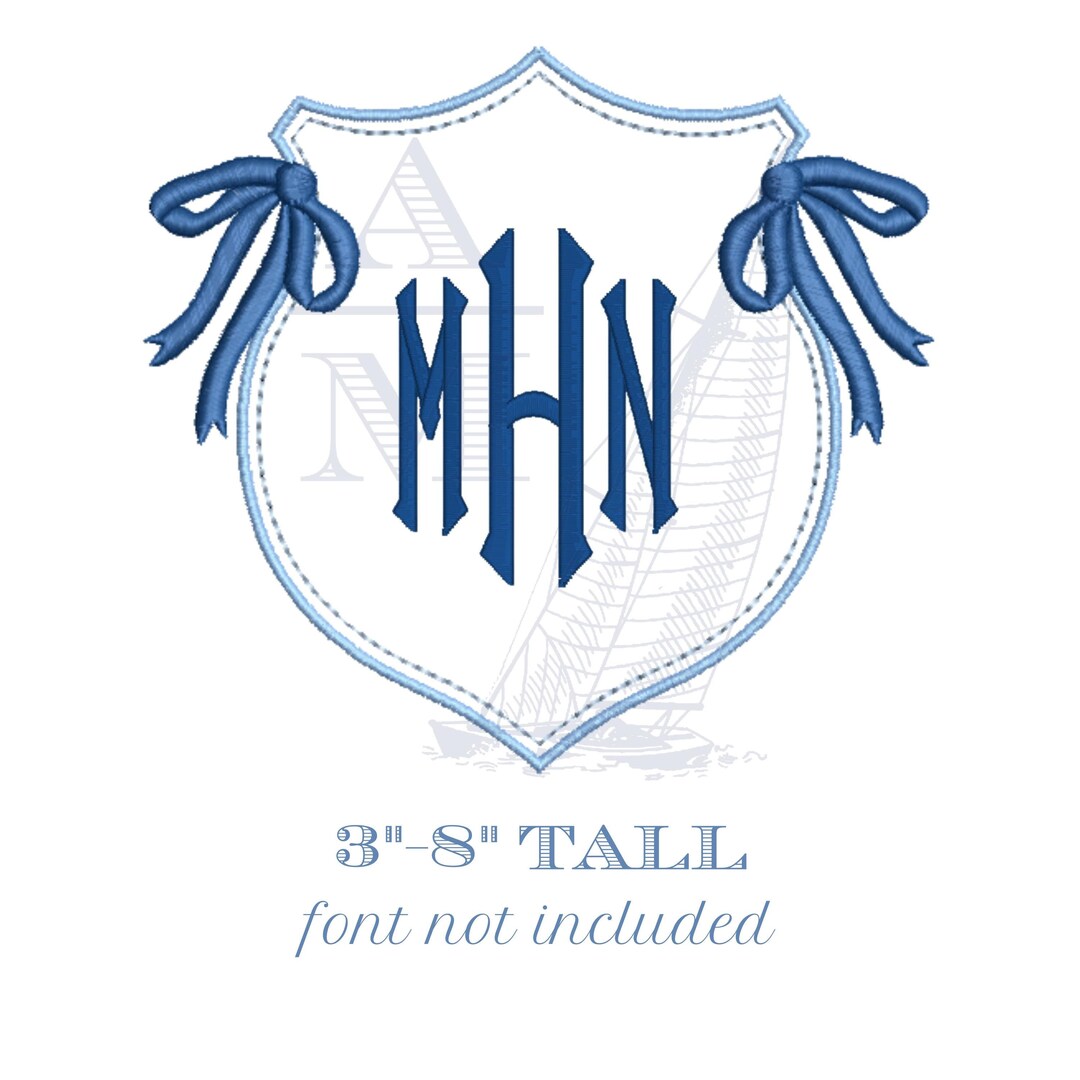Monogram Crest Embroidery Design With Side Bows, Perfect for New Baby ...