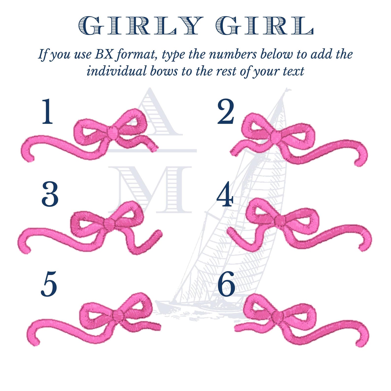 Girly Bow Script Embroidery Font With Satin Finish, BX Included ...