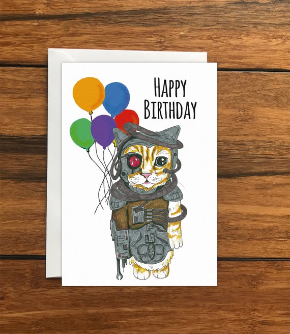 Borg Cat Happy Birthday greeting card A6 | Etsy