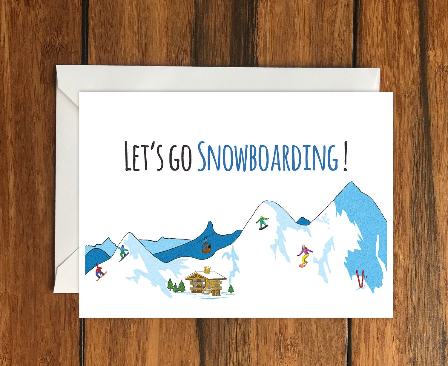 Let's Go Snowboarding Blank Greeting Card, Holiday Card, Gift Idea A6 ...