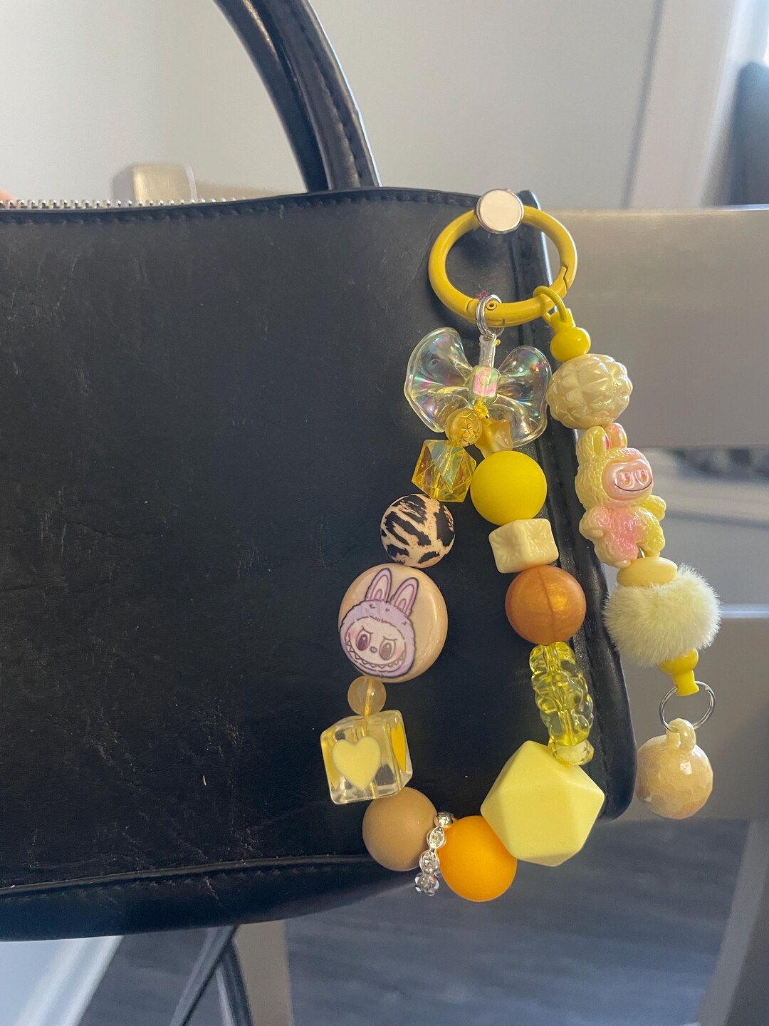 Handmade Yellow Bubu / Lafufu Beaded Keychain / Bag or Backpack Charm ...