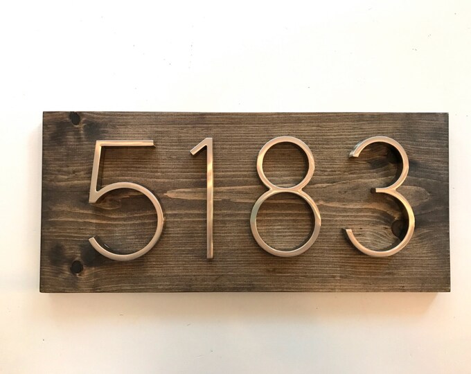 Modern Rustic Address Plaque // Horizontal House Number Plaque - Etsy