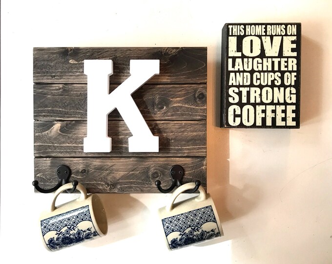 Rustic Letter Sign and Hook Rack // Rustic Hook Rack // Monogram Letter ...