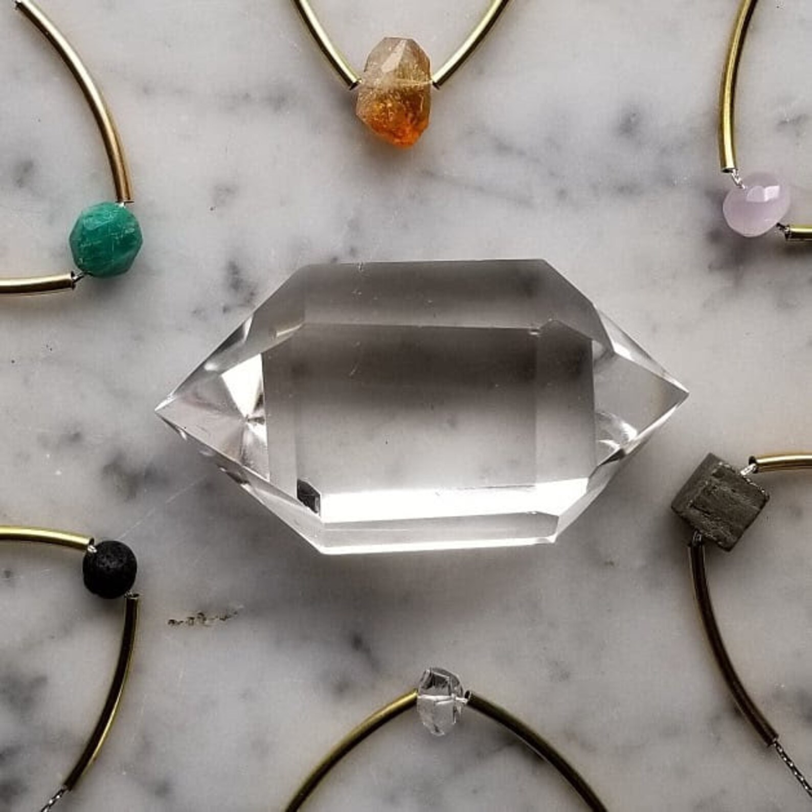 Mixed Metal Orbit Necklace Brass Tube on Silver Chain With Pyrite ...