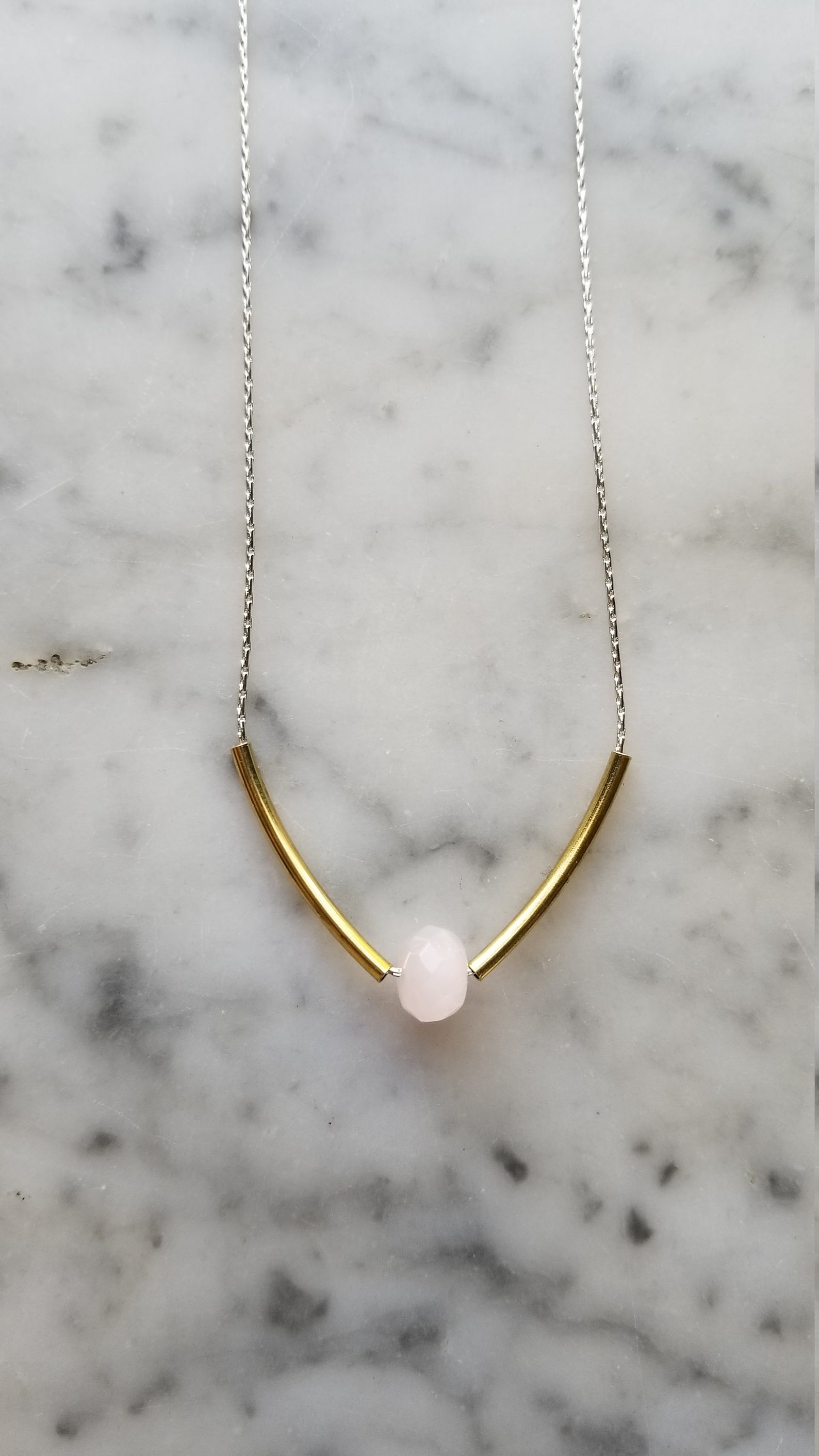 Mixed Metal Orbit Necklace Brass Tube on Silver Chain With Pyrite ...