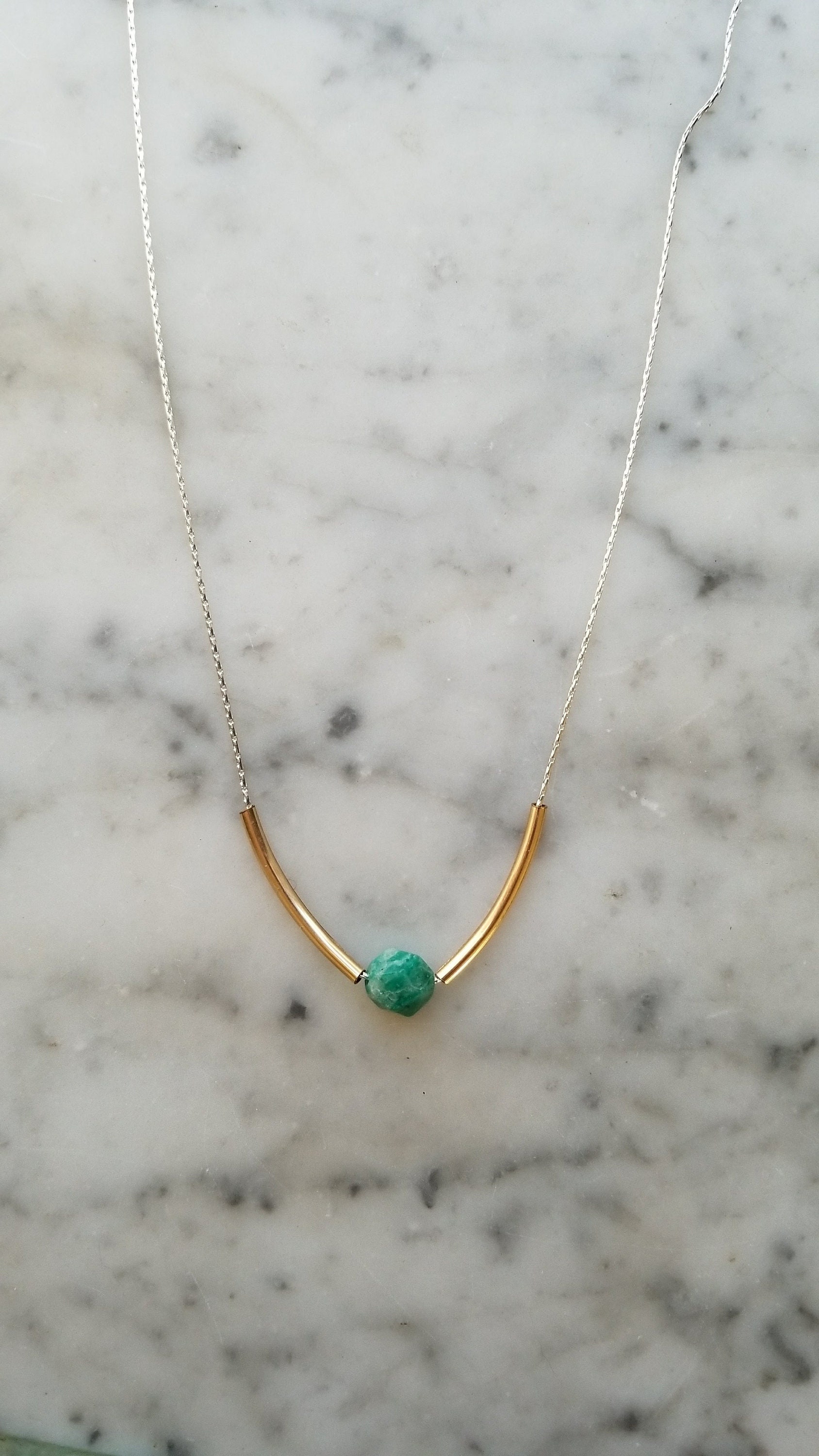 Mixed metal orbit necklace brass tube on silver chain with | Etsy