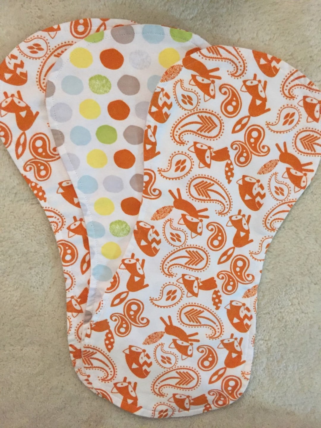 Fox Burpcloths, Set of 3 Dotted Burp Cloths, Fox and Paisley Burp ...