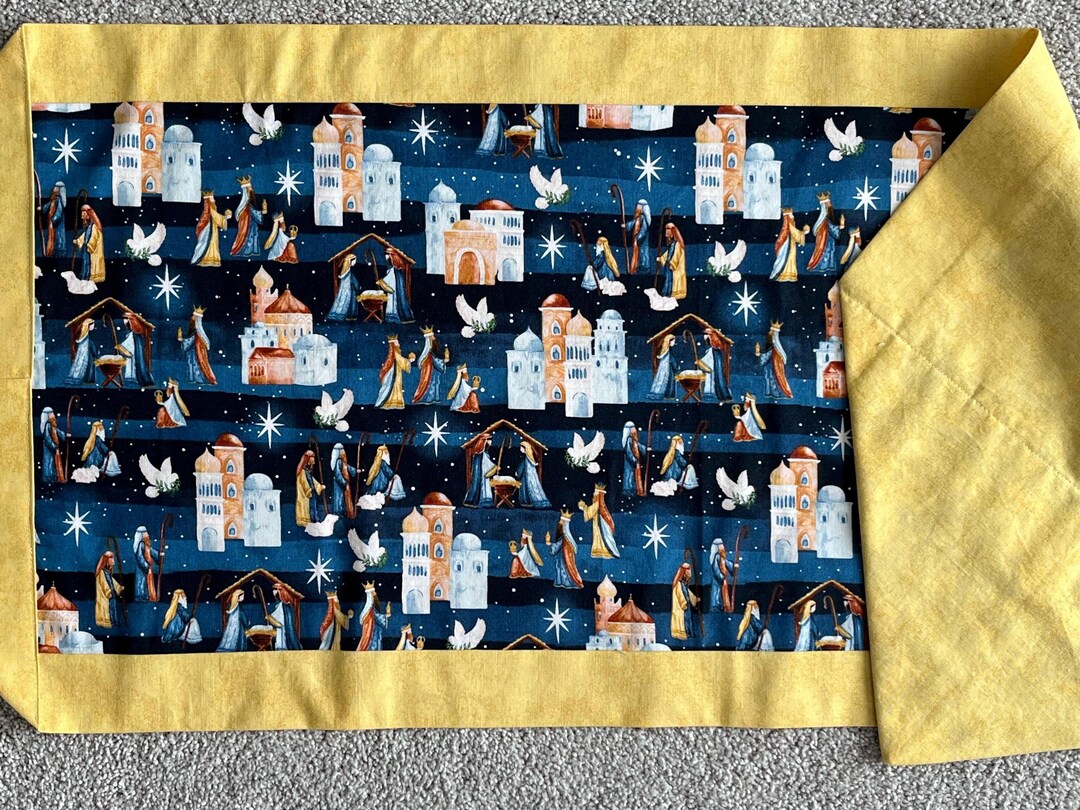 Nativity Table Runner, Christmas Table Runner, Navy and Gold Table ...