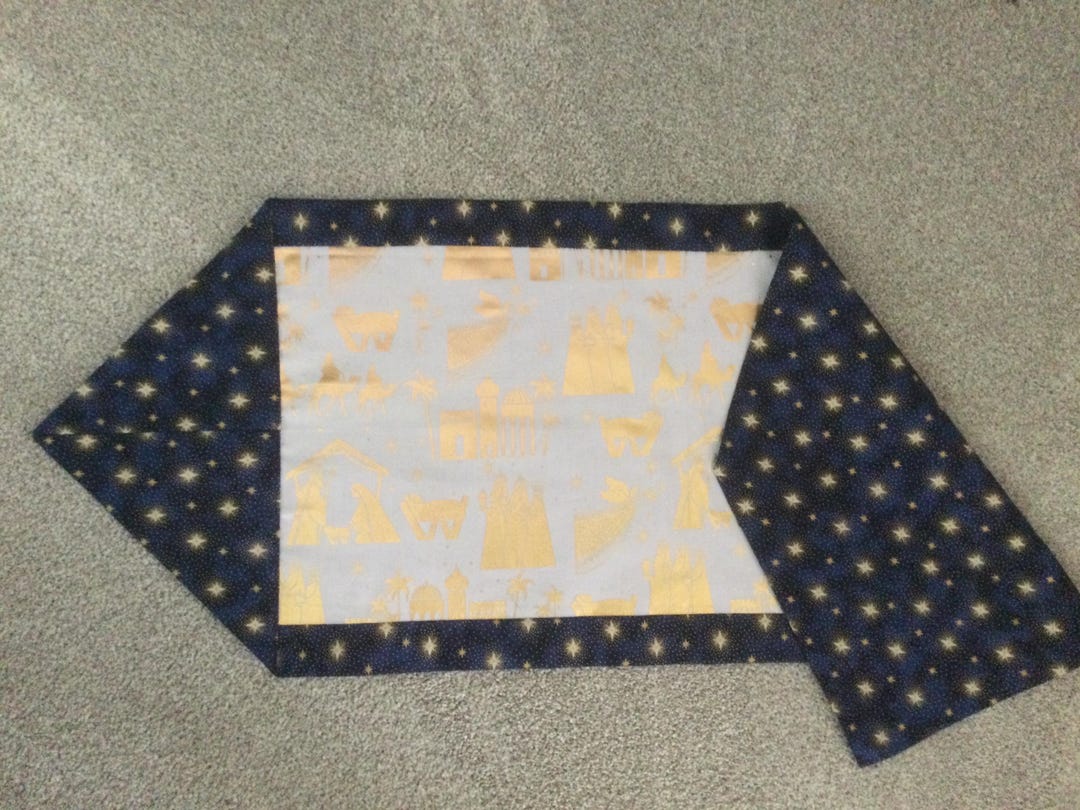 Nativity Table Runner, Christmas Table Runner, Navy and Gold Table ...