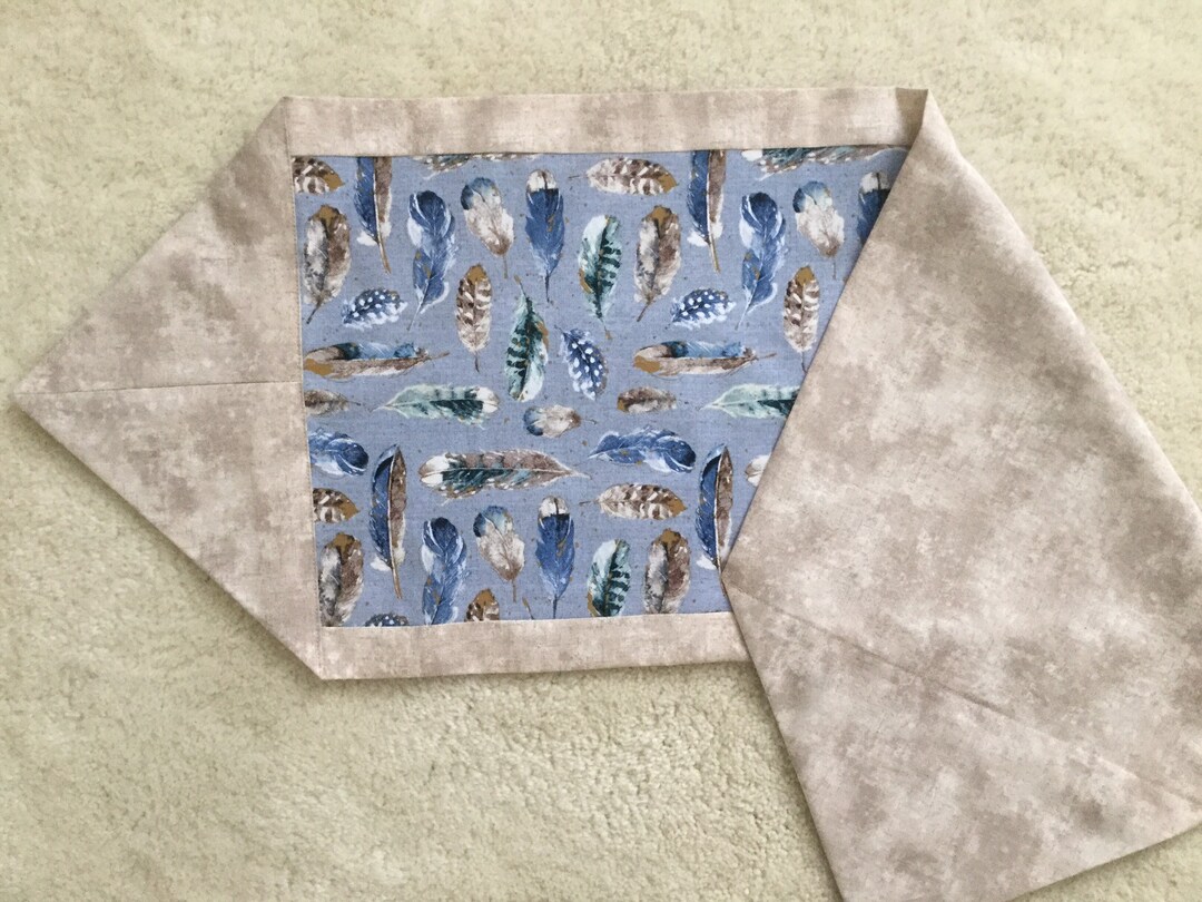 Blue Feather Table Runner, Reversible Table Runner, Multi Blue Table ...