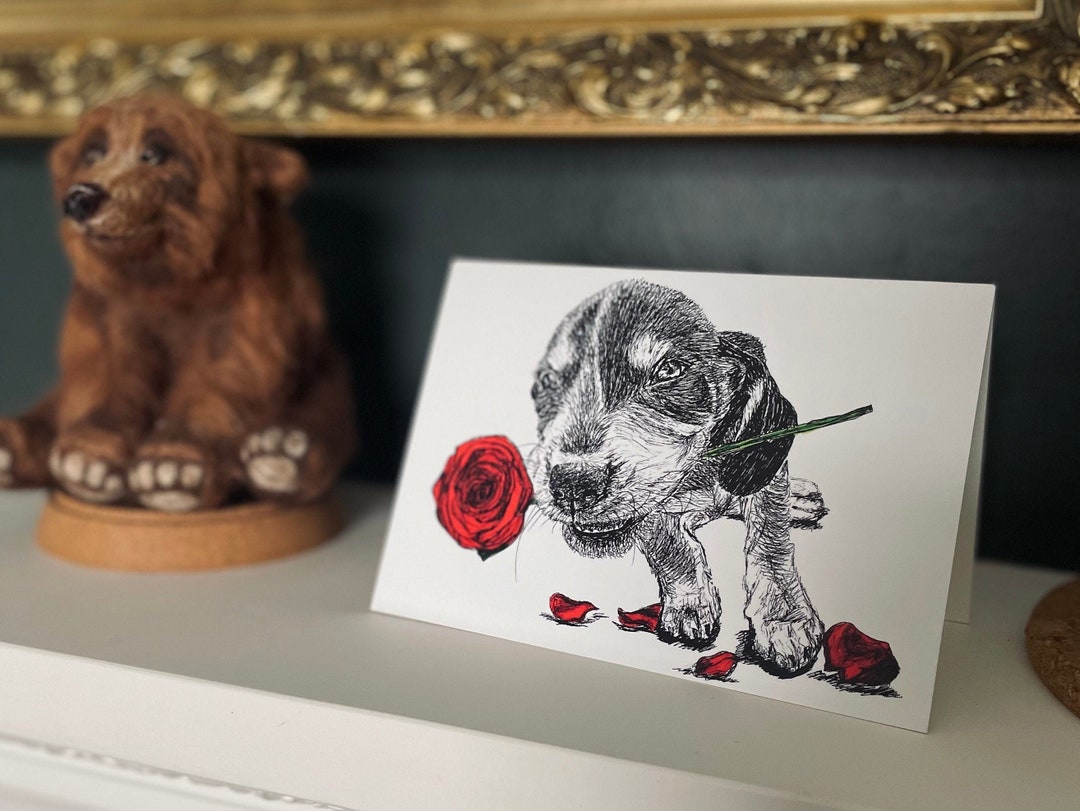 Beautiful Dog Cute Love Mothers Day, Romantic, Rose Greeting Card Print ...