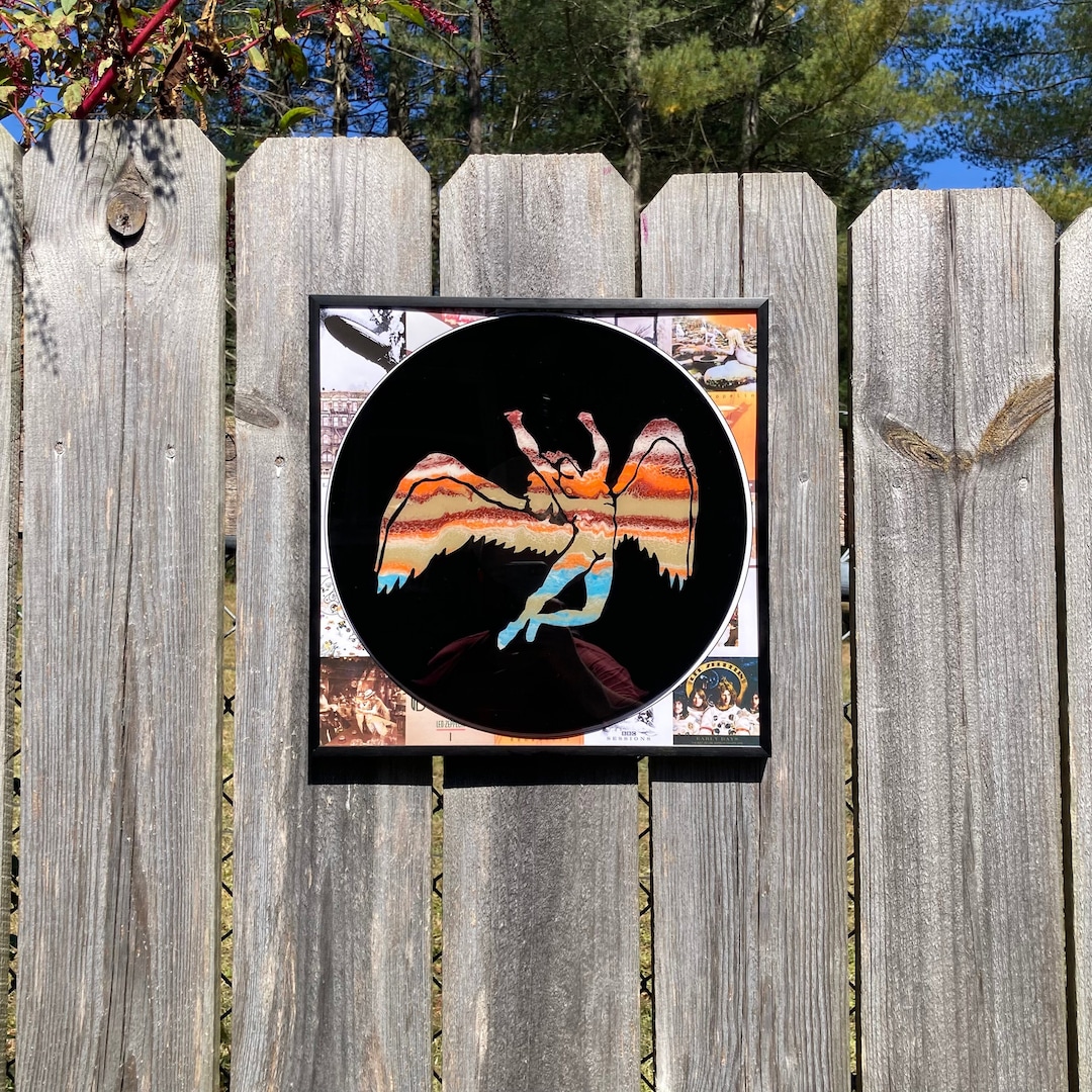 Led Zeppelin Vinyl Record Art: "falling Angel" Acrylic Pour Painting - Etsy
