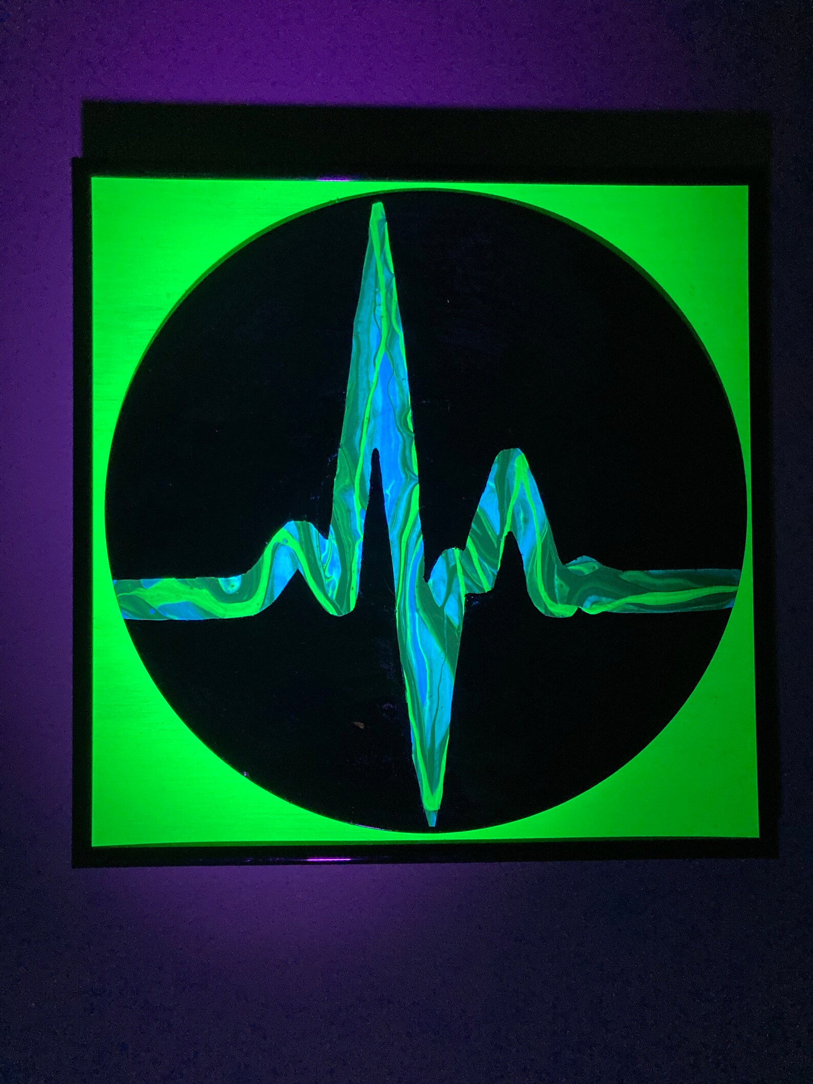 Acrylic Pour Painting of a Heart Pulse Monitor on an Upcycled Vinyl ...