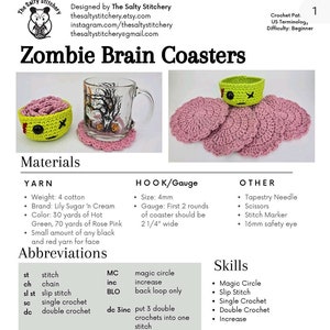 Zombie Brain Coasters Crochet Pattern, Halloween Crochet Pattern ...