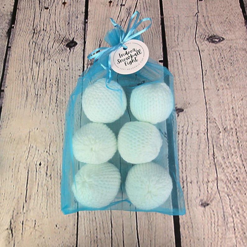 Indoor Snowball Fight Set, 6 Soft Knit Snowballs, 2" Each in Organza ...