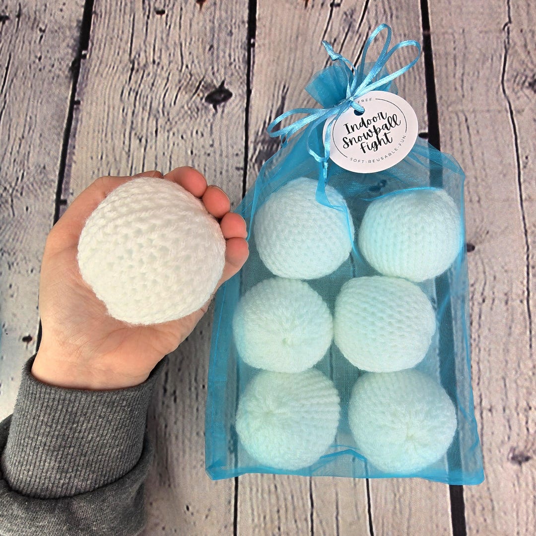 Indoor Snowball Fight Set, 6 Soft Knit Snowballs, 2" Each in Organza ...