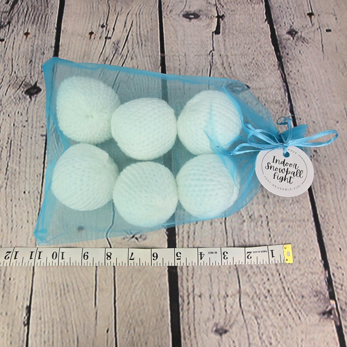 Indoor Snowball Fight Set, 6 Soft Knit Snowballs, 2" Each in Organza ...