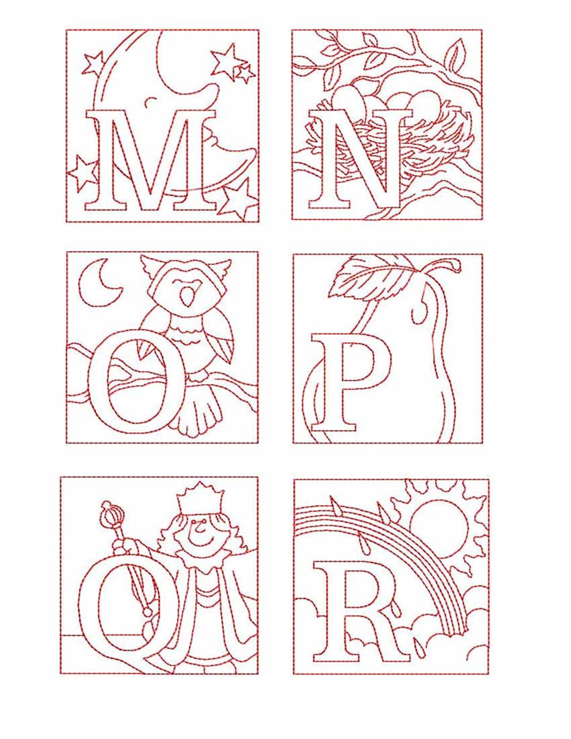 Red Work Alphabet Machine Embroidery Perfect for Cloth Book or - Etsy