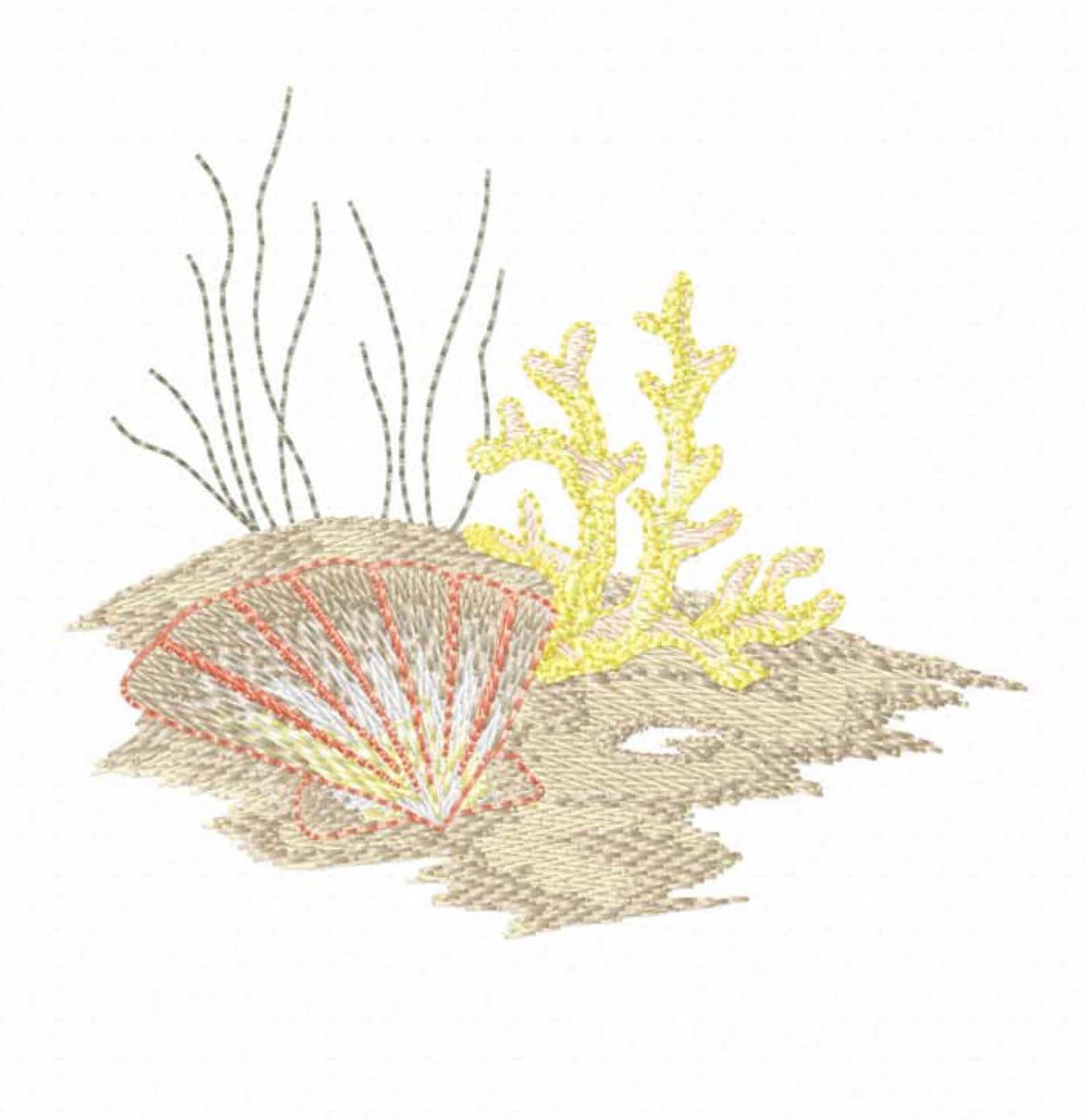 Seashells Machine Embroidery Design Clam Shell With Coral - Etsy