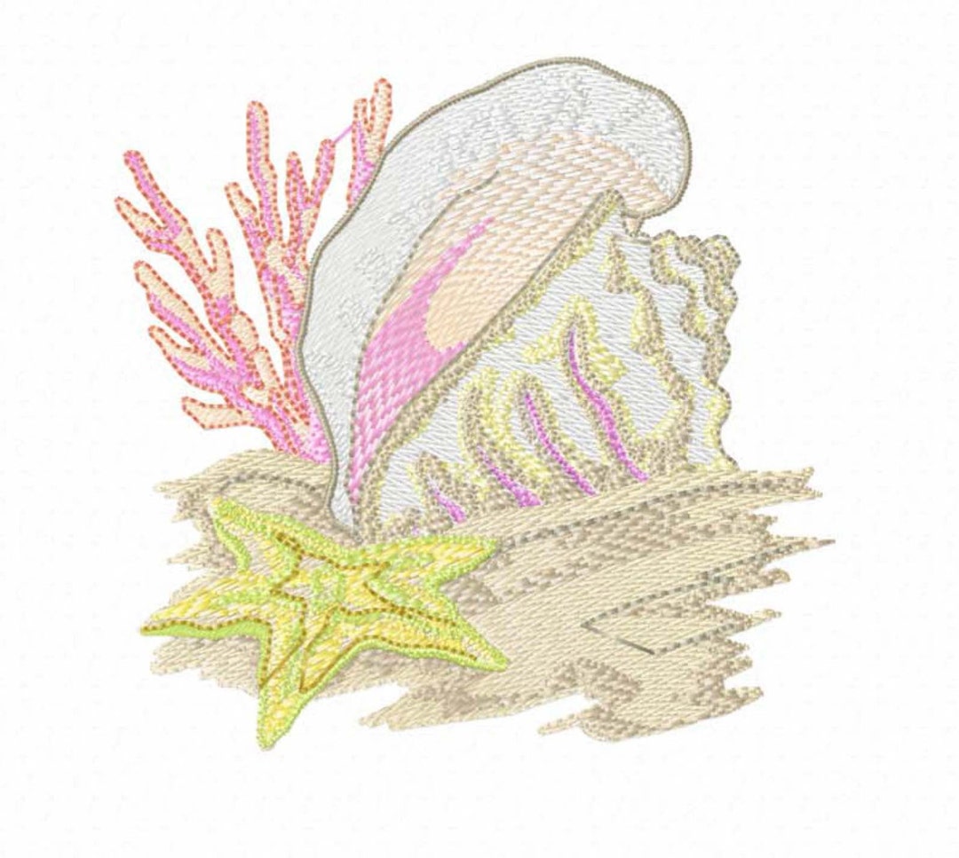 Seashells Machine Embroidery Design - Conch & Starfish - Digital ...