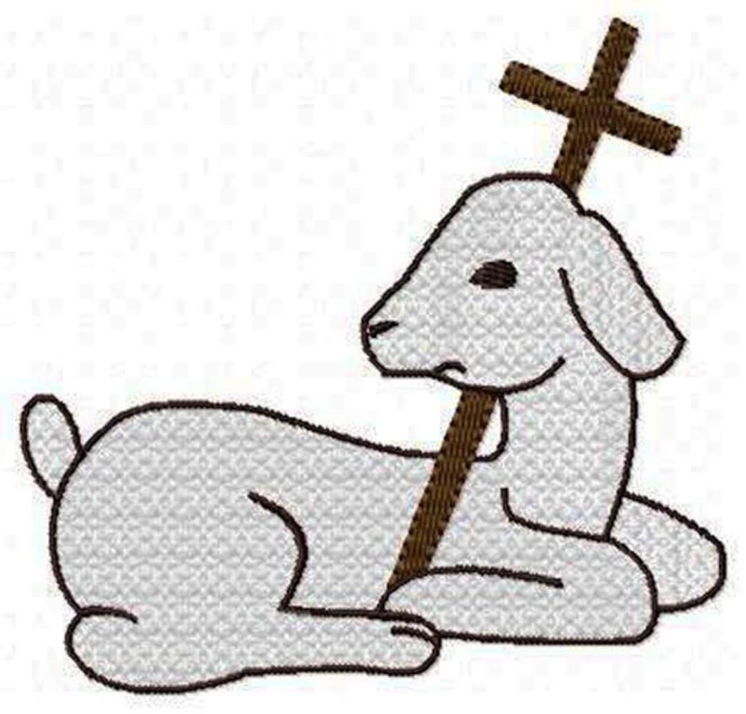 Lamb With Textured Fill With Brown Cross Christian Machine Embroidery ...