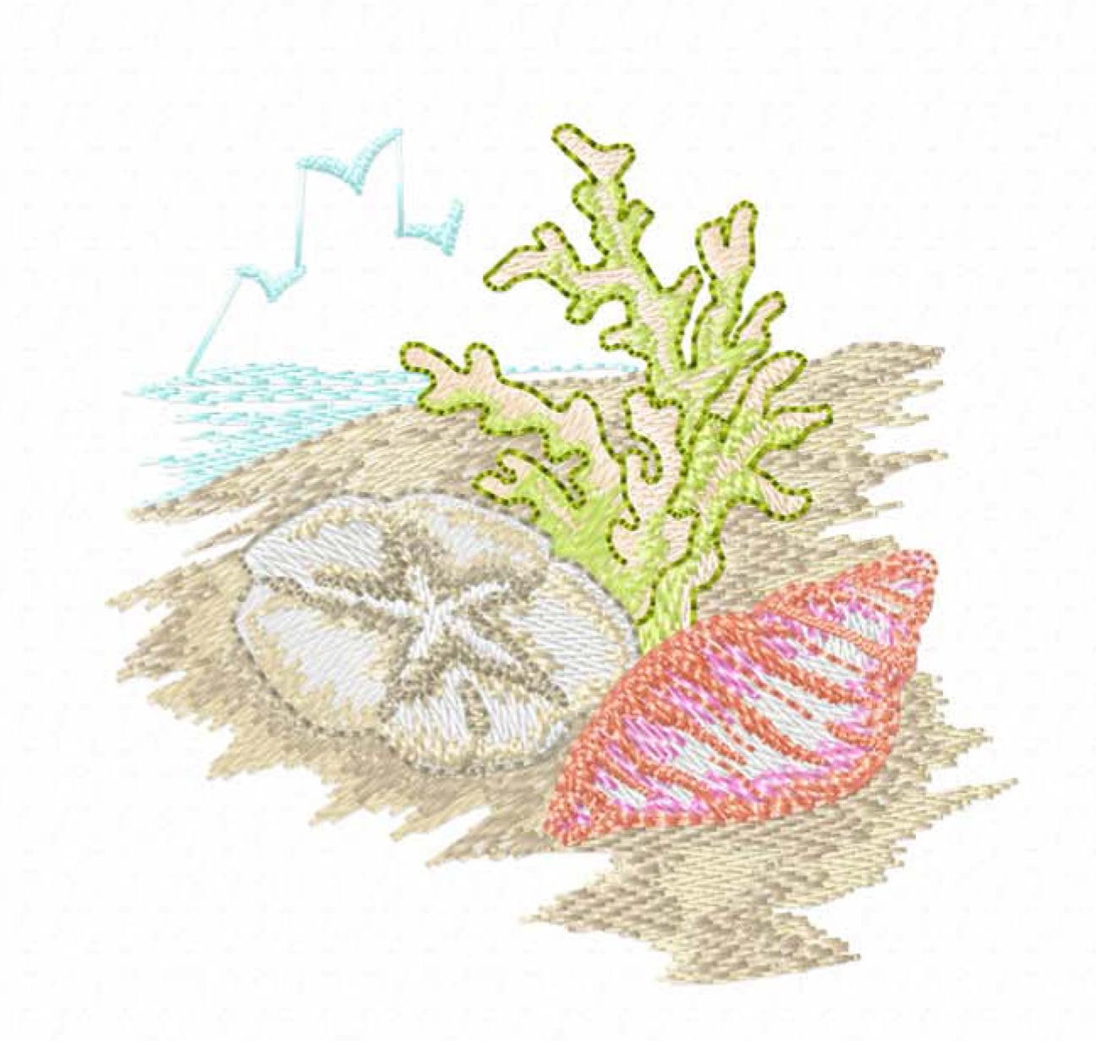Seashells Machine Embroidery Design - Sand Dollar, Coral & Conch Shells ...