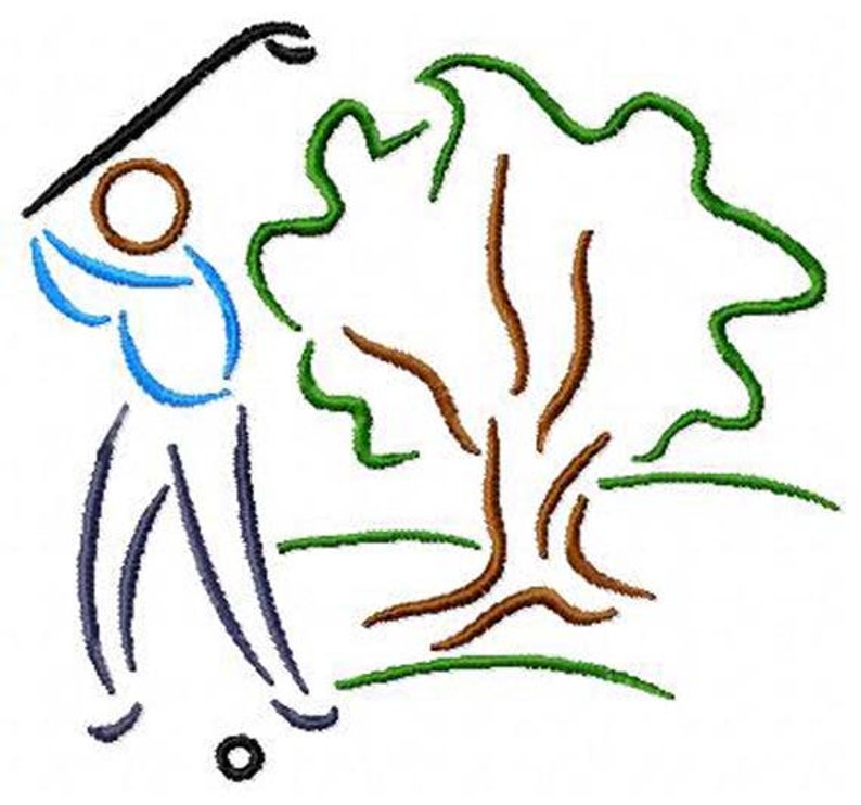 Male Golfer Swinging at Golfball Outline Machine Embroidery Design ...