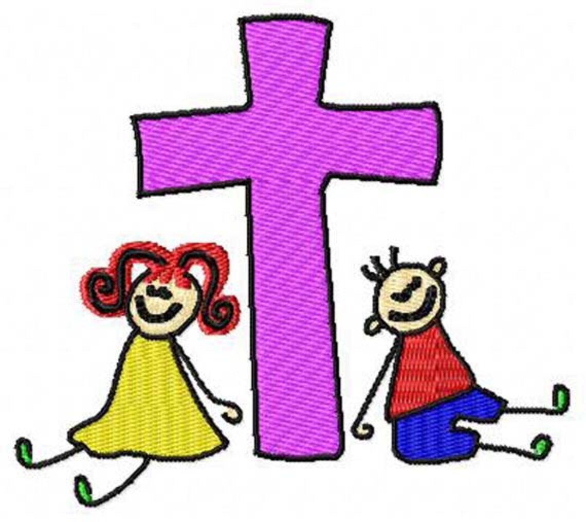 Stick Girl and Boy With a Cross Machine Embroidery Design - Instant ...