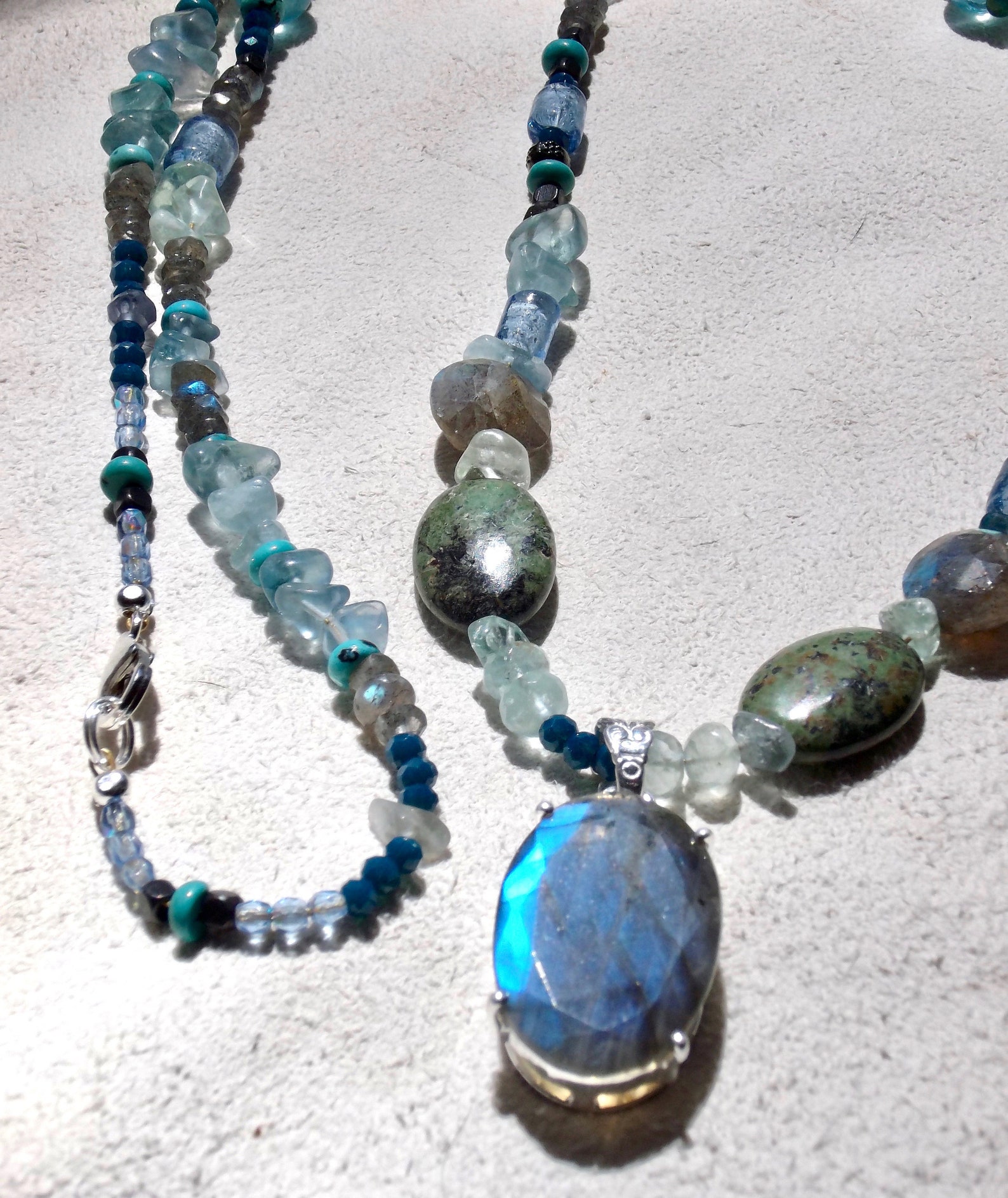 Labradorite Pendant Beaded Necklace Long Labradorite Ocean - Etsy