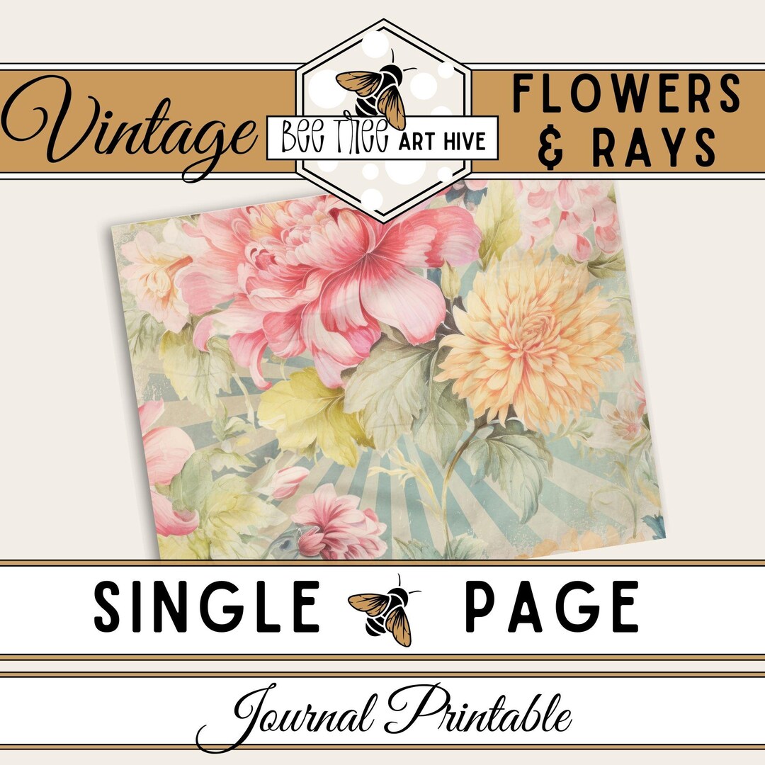 Printable Journal Scrapbook Paper Flower Pattern, Antique Sun Ray ...