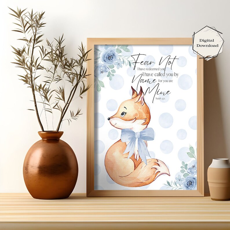 Watercolor Fox Art Print, Fear Not Inspirational Quote, Isaiah 43:1 ...