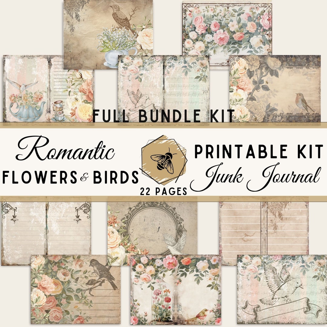 Bird and Floral Junk Journal Printable | Romantic Flower Paper | Bird ...