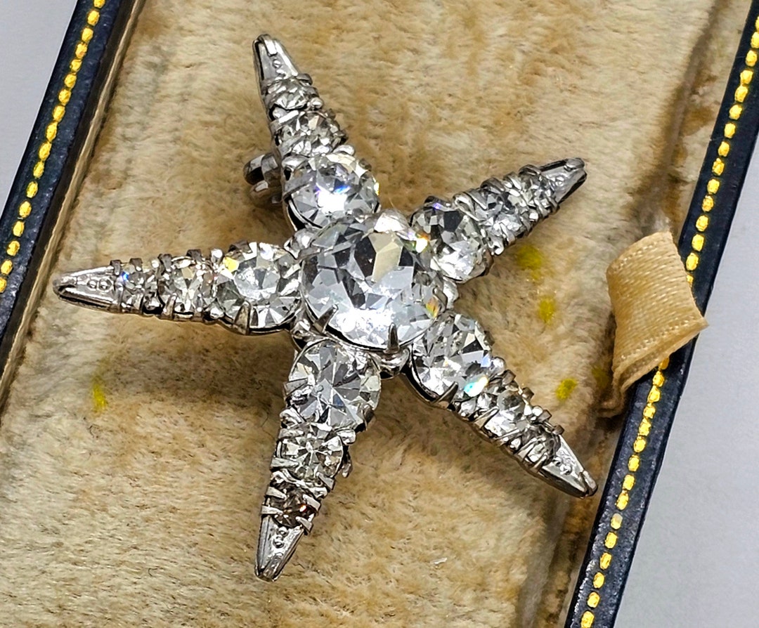 Antique Victorian Paste Diamond Star Brooch Pin Antique Signed - Etsy
