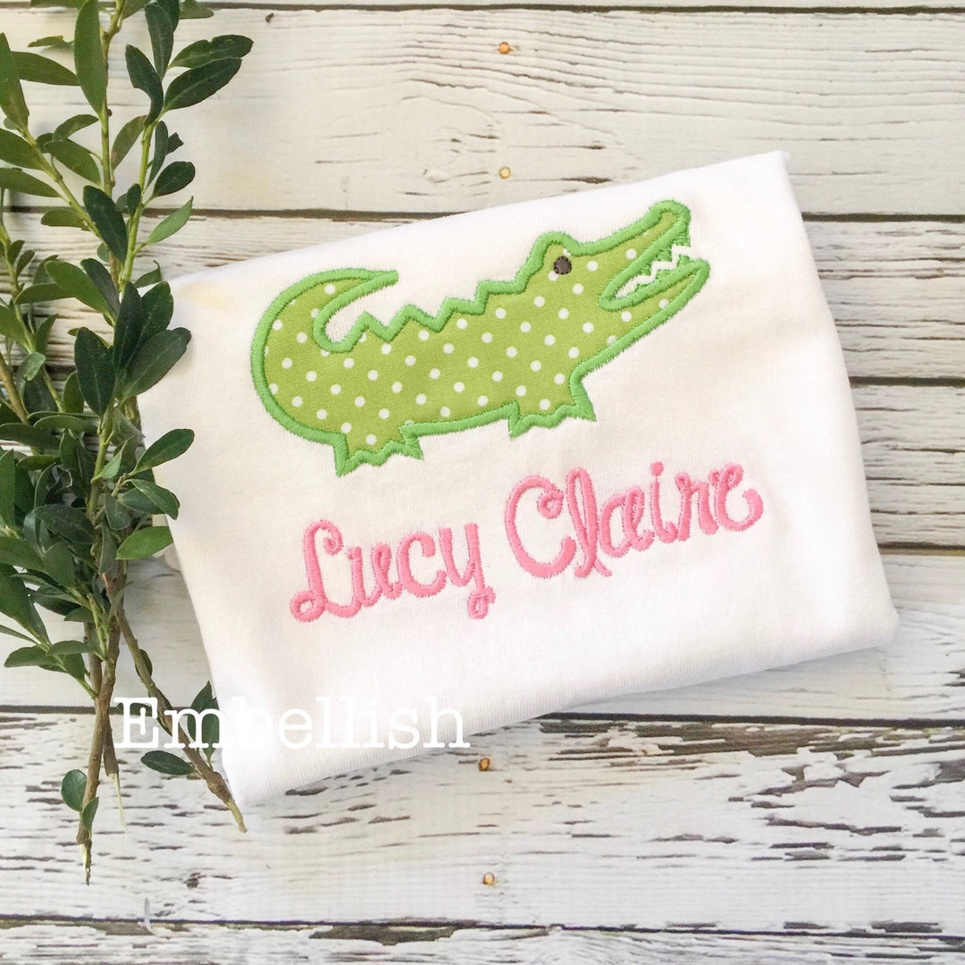 Girls' Alligator Appliqué Shirt, Embroidered Personalized Gator Tee - Etsy