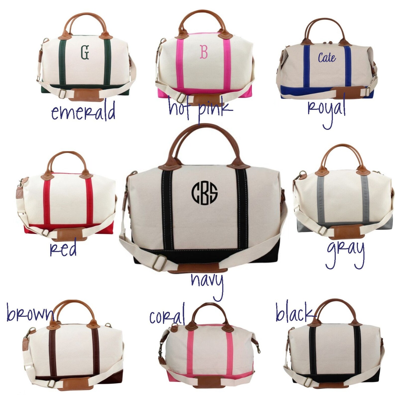 Personalized Canvas Weekender Bag, Monogrammed Overnight Travel Duffel ...