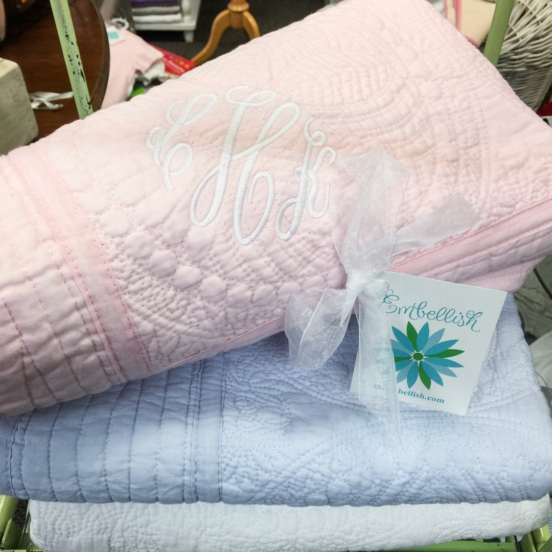 Appliqued Initials Baby Quilted Blanket Personalized Newborn Baby Gift ...