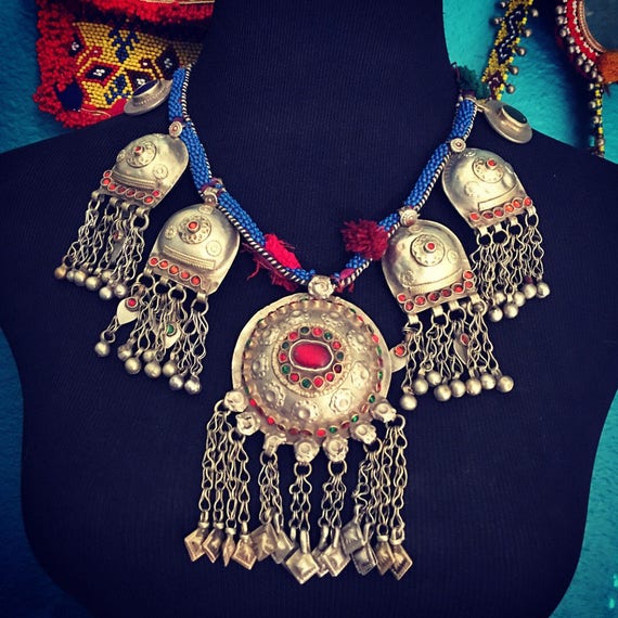 Chocolate Brown Kuchi Tribal BellyDance Silver Neckla… - Gem